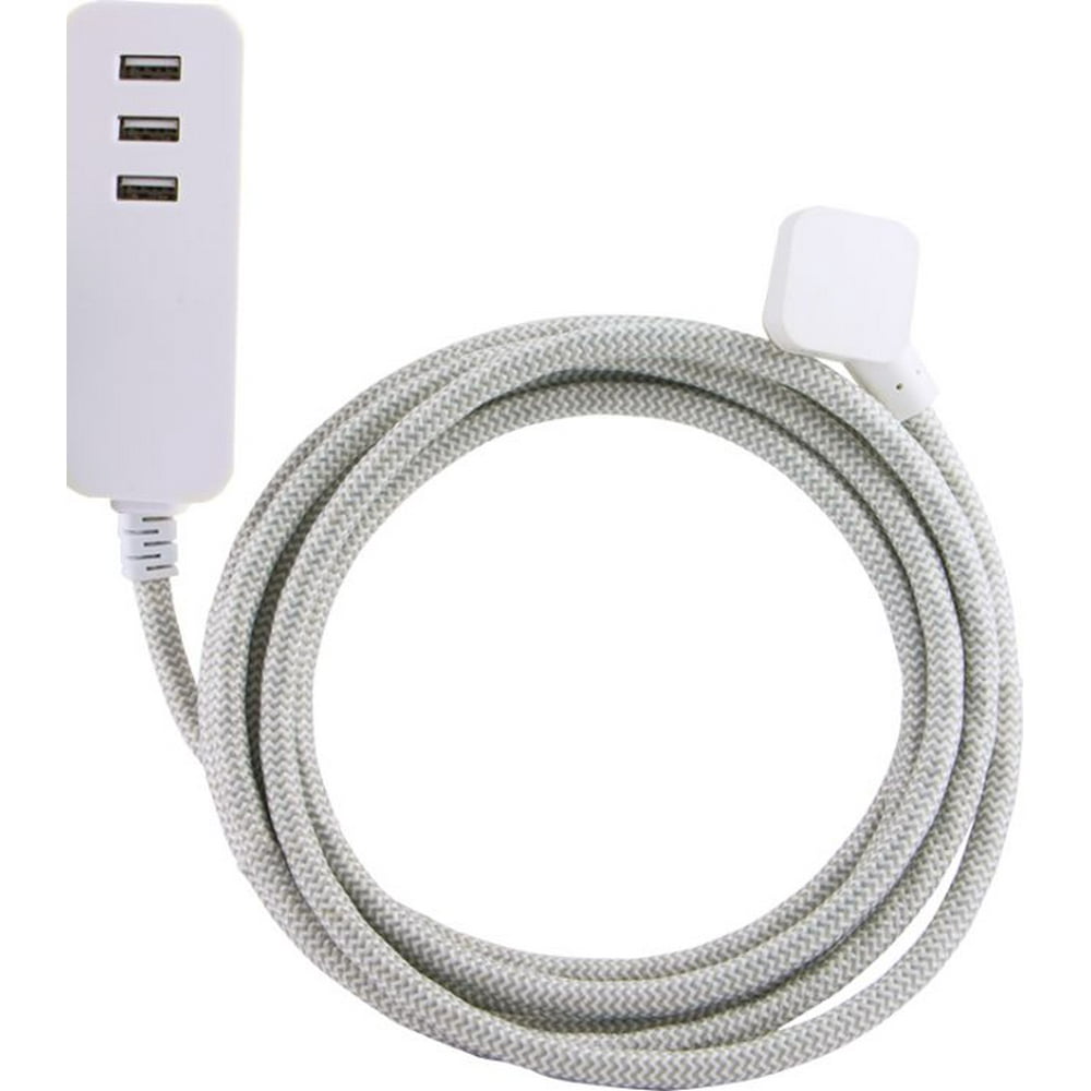 Cordinate Designer Extension Cord 3 Usb Charging Ports With Surge Protection Gray 10ft Cord