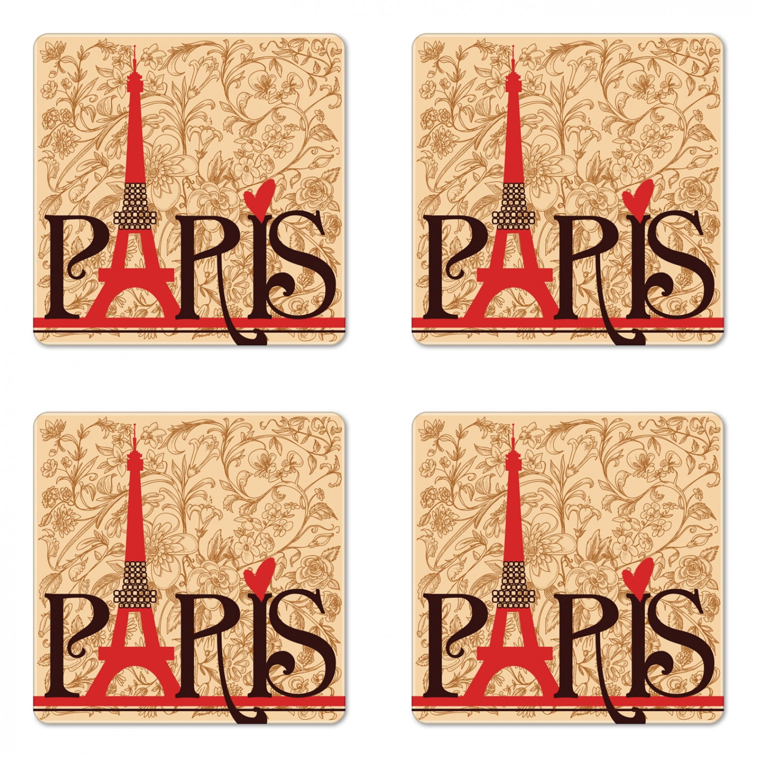 Vintage Coaster Set of 4, Paris Vintage Floral French Eiffel Tower City ...