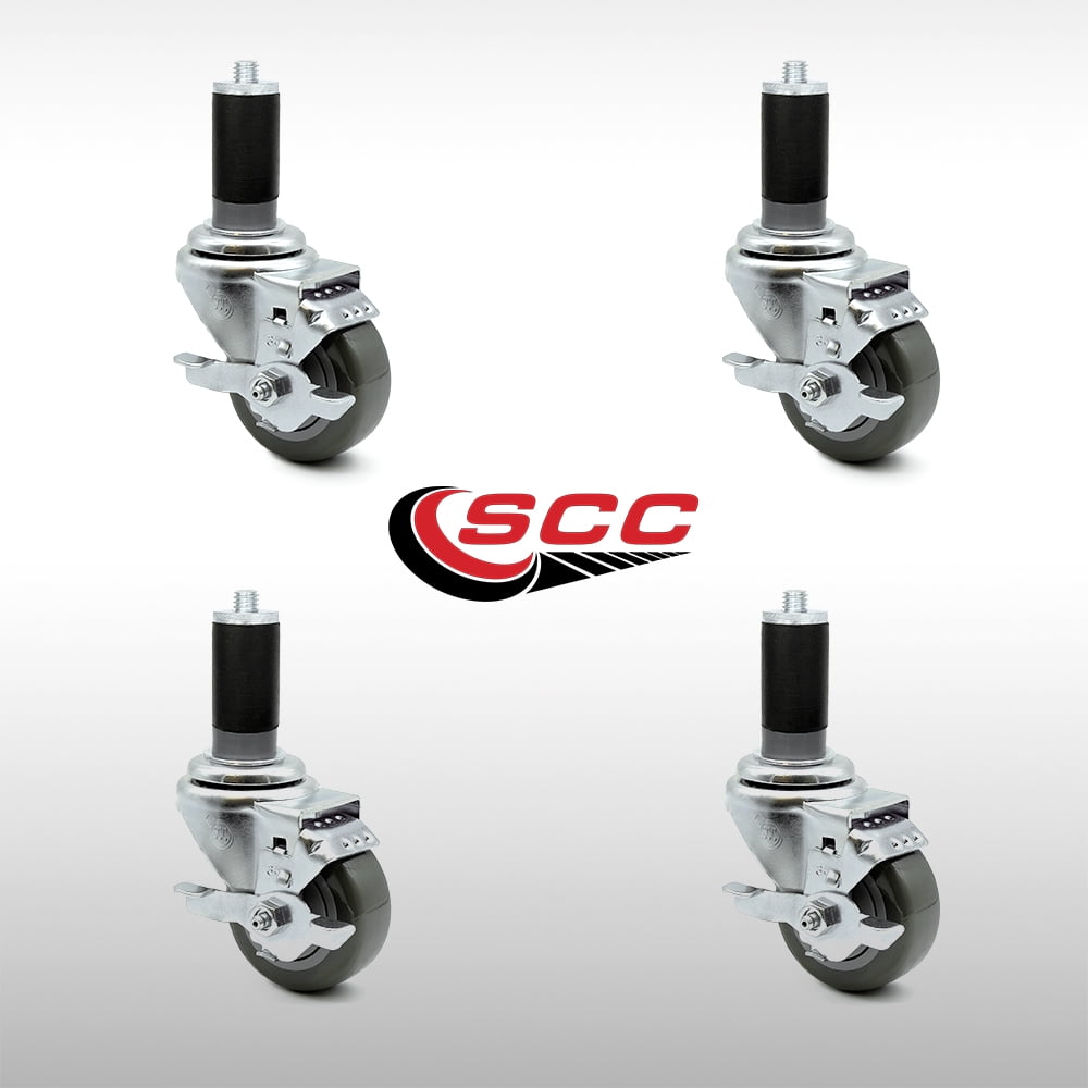 Stainless Steel Polyurethane Swivel Expanding Stem Caster Set Of 4 W 3 stainless-steel-polyurethane-swivel-expanding-stem-caster-set-of-4-w-3