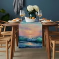 Coastal Cotton Linen Table Runner Summer Bird Seagulls Waves Sunset ...