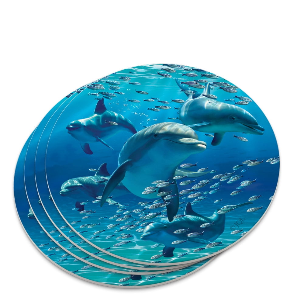 Dolphins Pod Underwater Diving Ocean Novelty Coaster Set - Walmart.com