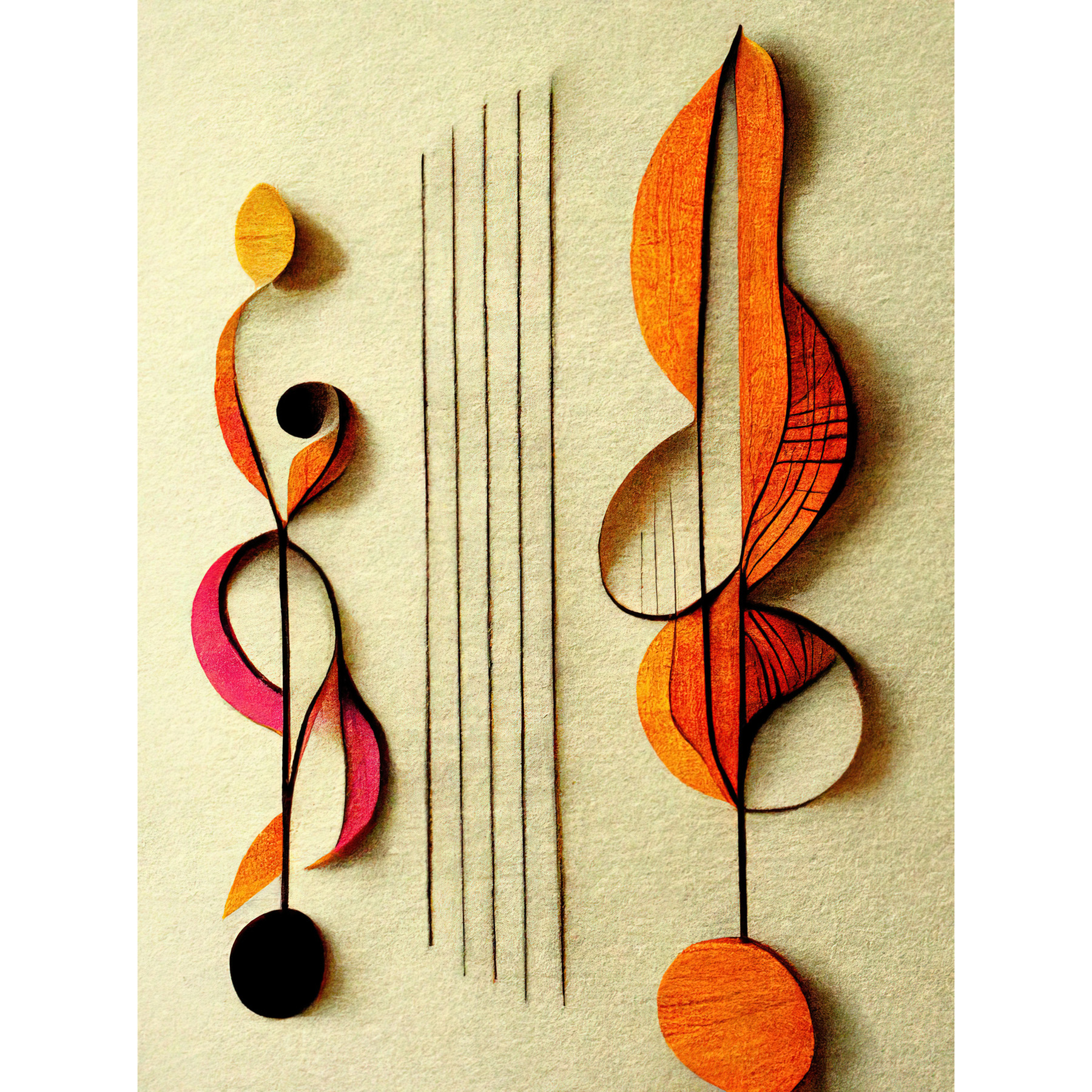Abstract Autumnal Boho Music Clefs and Staff Musical Cream Copper Pink ...