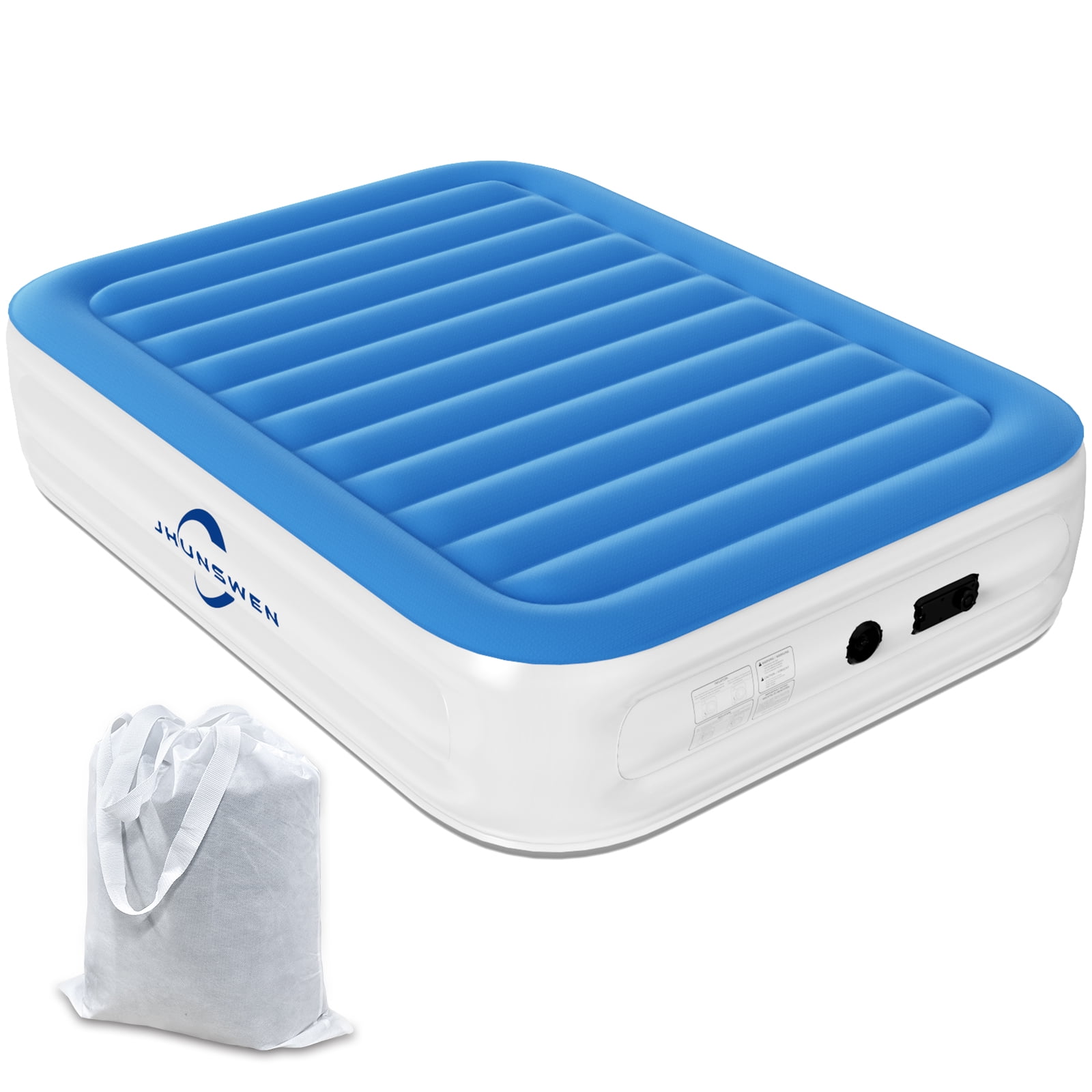 JHUNSWEN 18" Queen Size Air Mattress with Built in Pump - Blue and ...