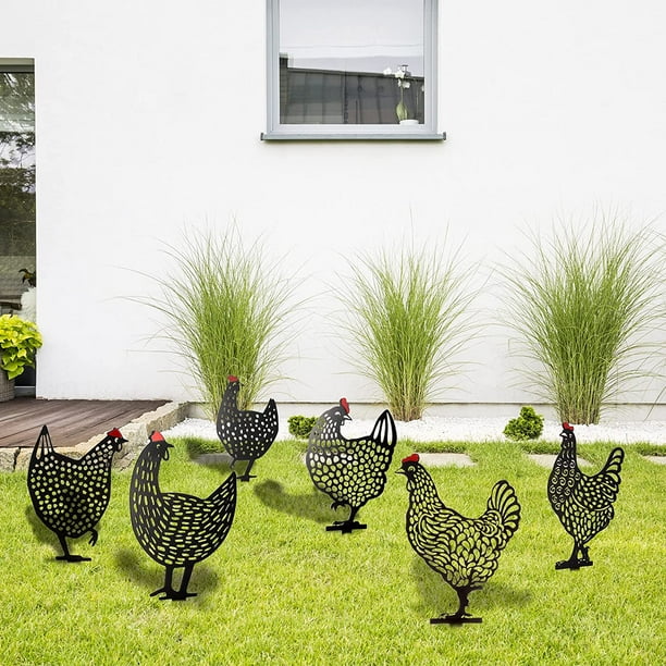 6 Pieces Chicken Yard Art Garden Decoration Hollow Out Animal Shape ...