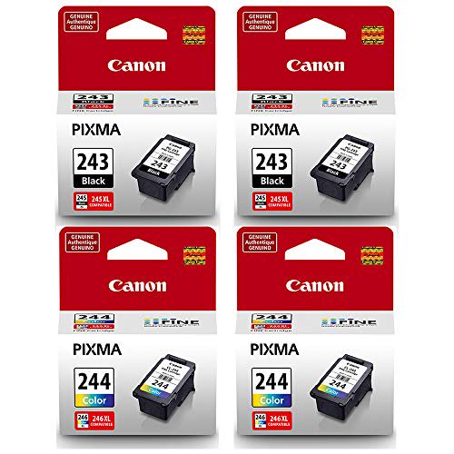 Canon PG-243 Black, CL-244 Color (4) Pack for Canon PIXMA Printers ...