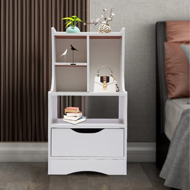 Gymax Wooden 2 Tier Open Shelf Bedside Table for Bedroom - Black ...