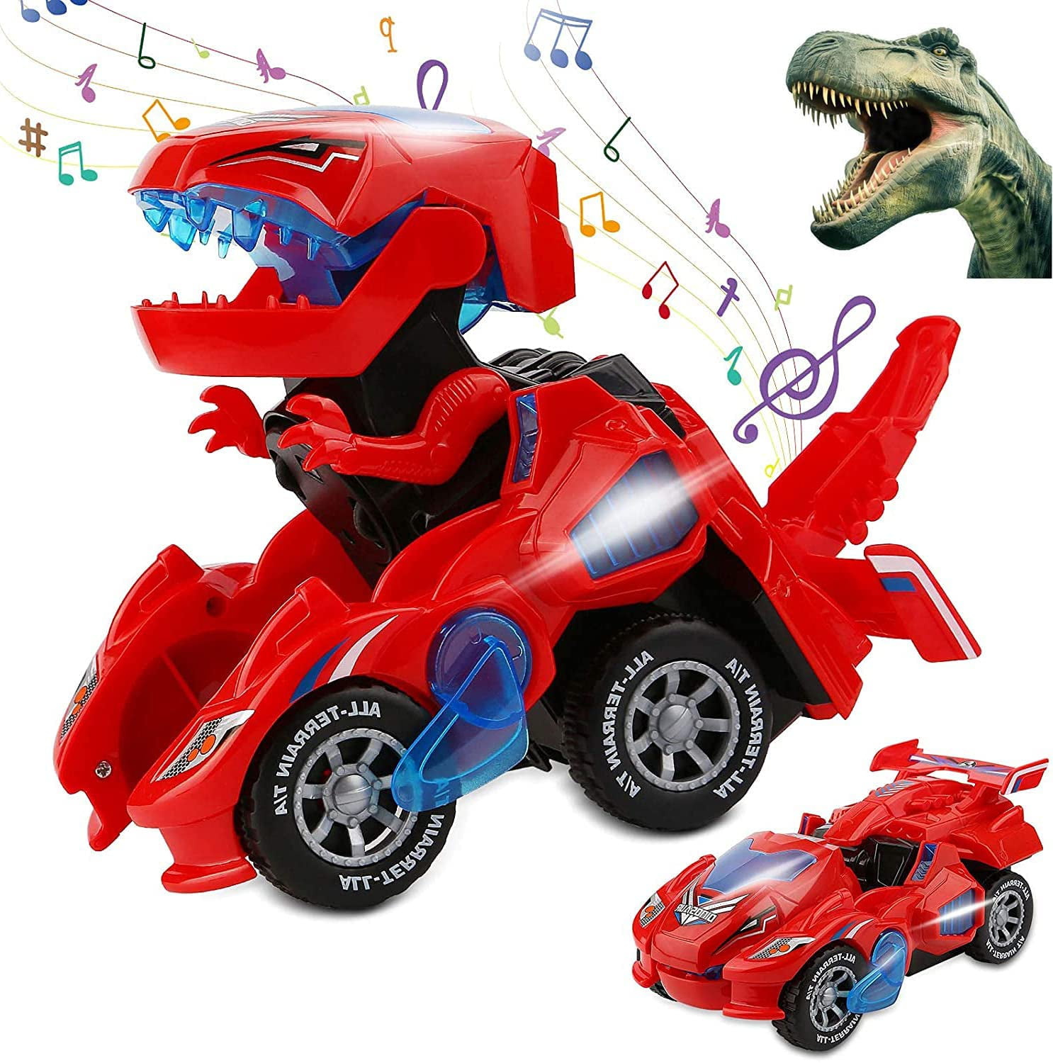 Transforming Toys, 2 in 1 Transforming Dinosaur LED Car Dinosaur ...