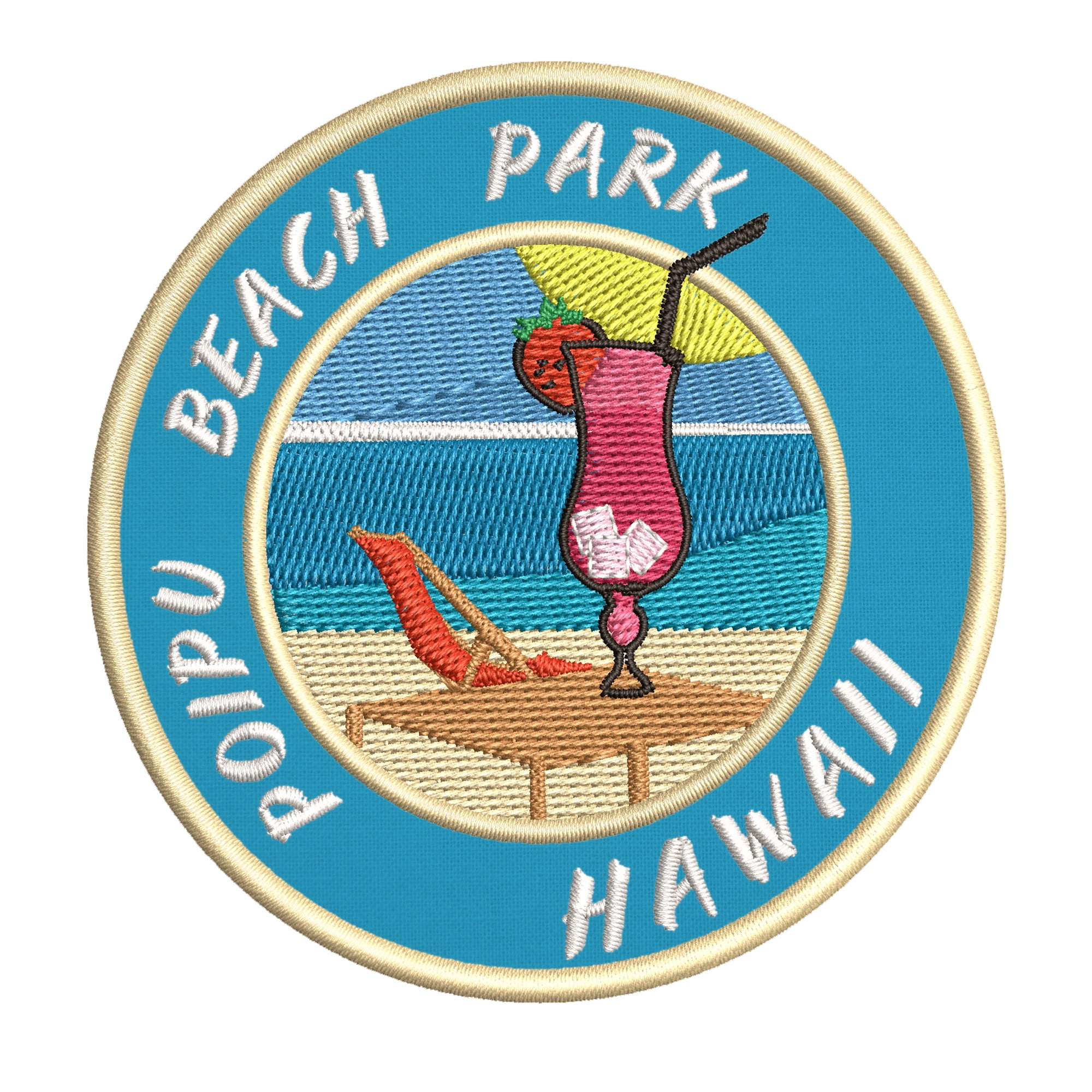 Happy Hour! At Poipu Beach Park, Hawaii USA 3.5 Inch Iron Or Sew On Embroidered Fabric Badge ...