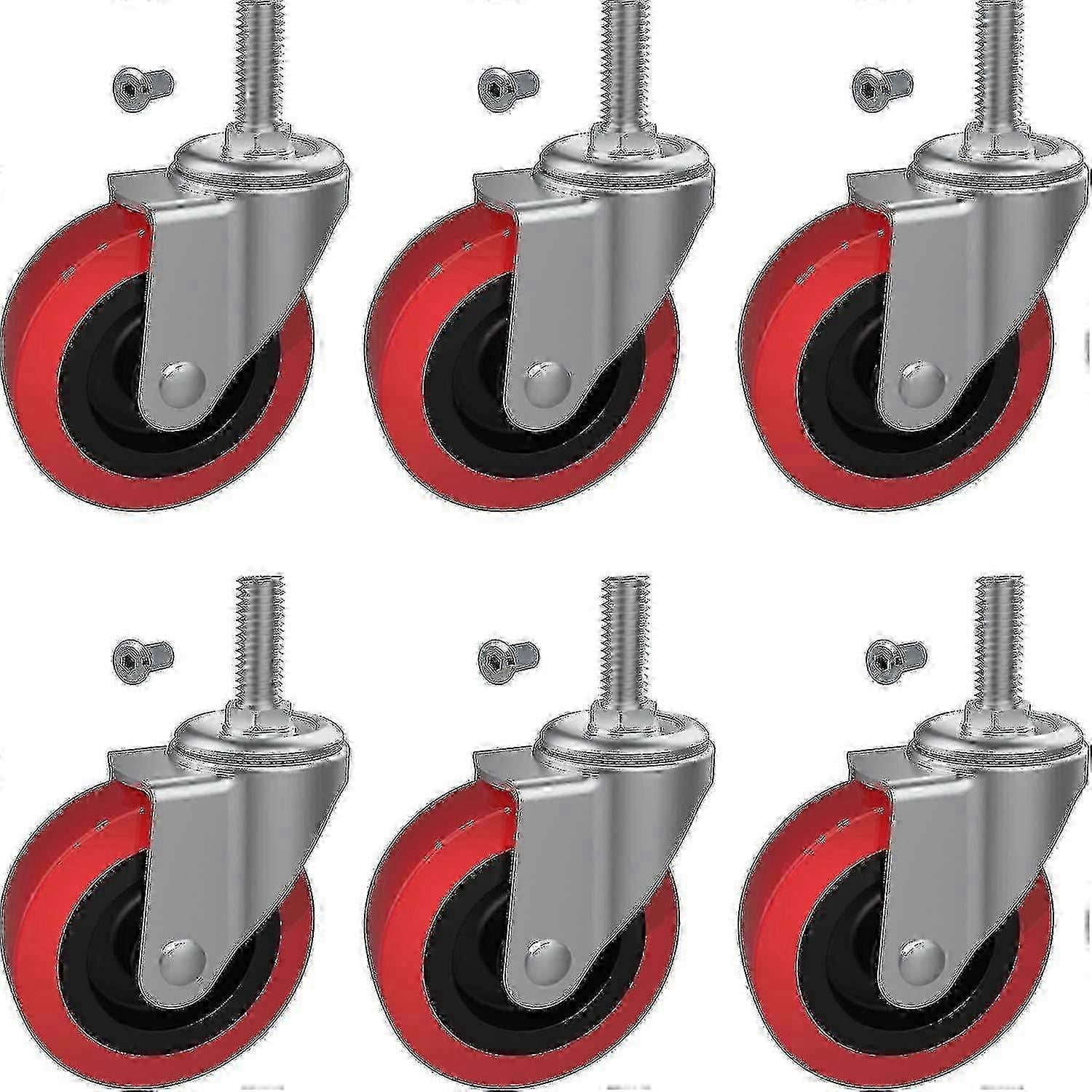 6-Piece Heavy-Duty Swivel Casters 2.5 Inches with M10 Threaded Stem and ...