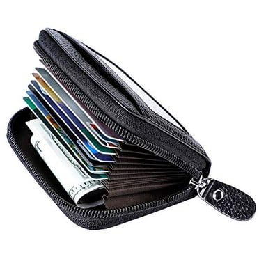 Genuine Leather Credit Card Wallet with Zipper Case Holder Security ...