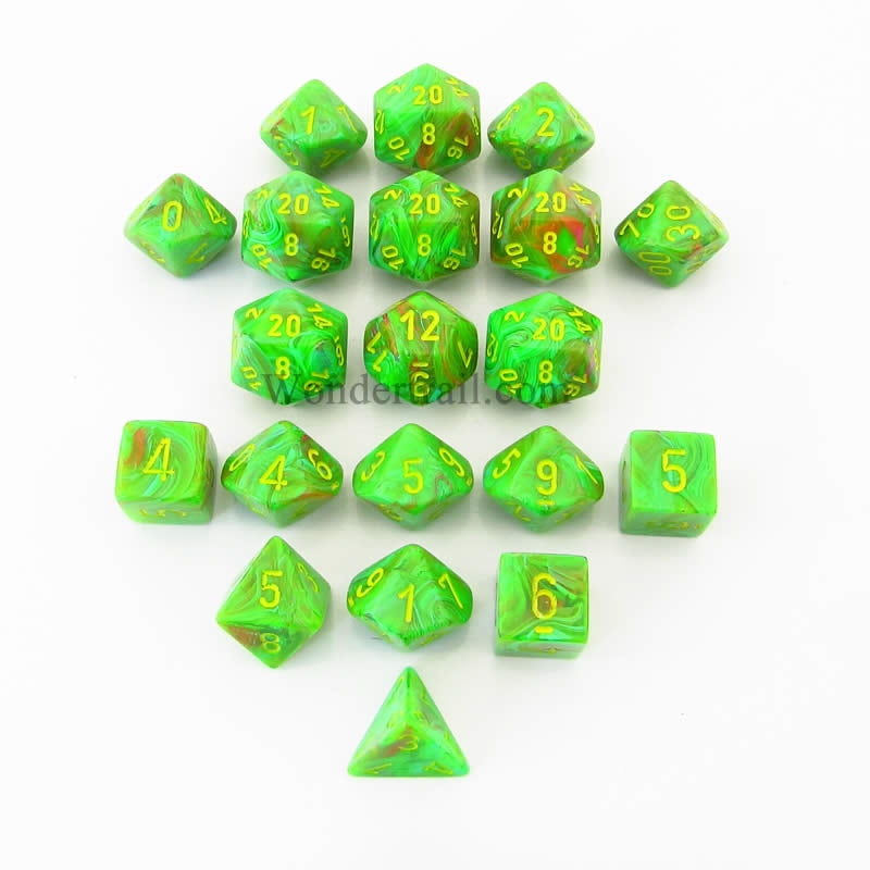 Vortex Slime Dice With Yellow Numbers 16mm 58in Pack Of 20 Chessex