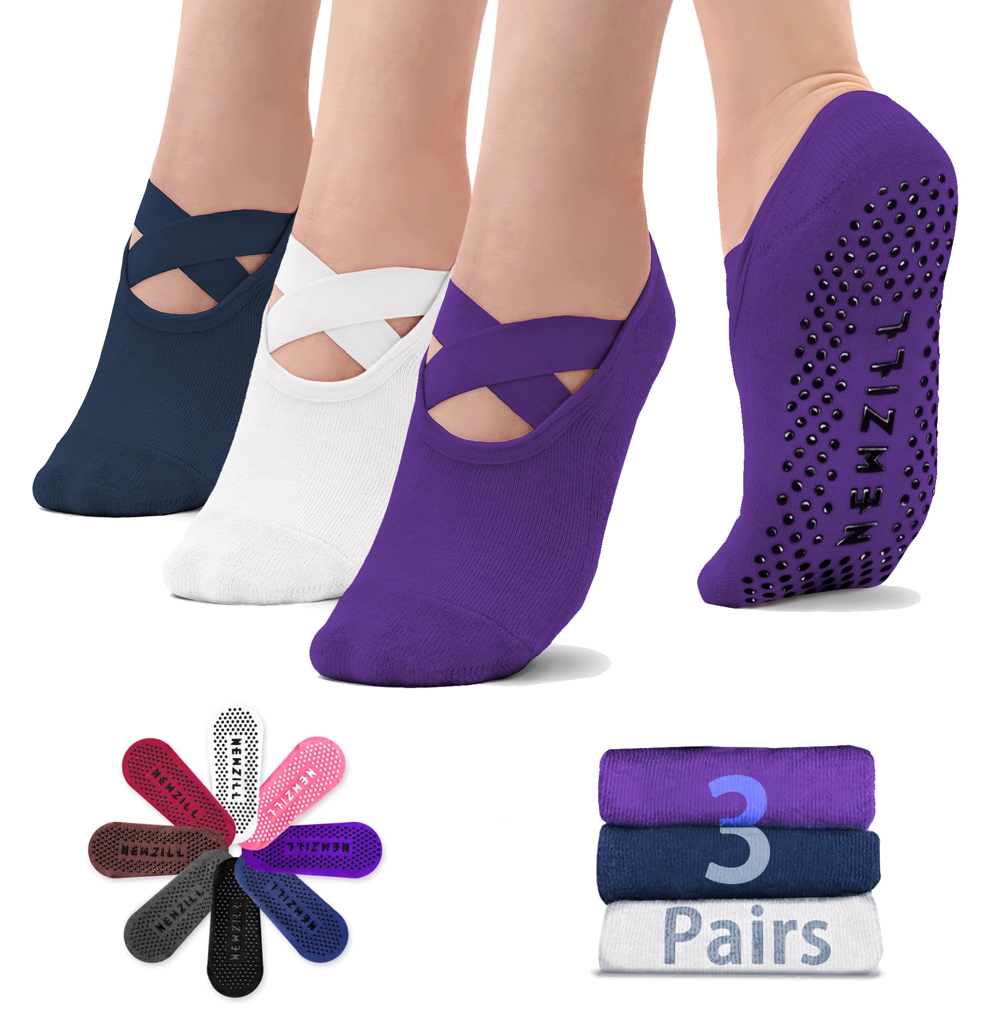 Yoga Socks No Slip for Women, 3 Pack, Multicolor, Ideal for Pilates ...