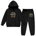 Girls Hooded Tracksuit With Leopard Print And Cherry Design Fleece ...