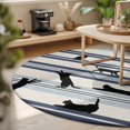 Black Cat Retro Stripes Lines Round Rug 5ft Watercolor Striped Washable ...