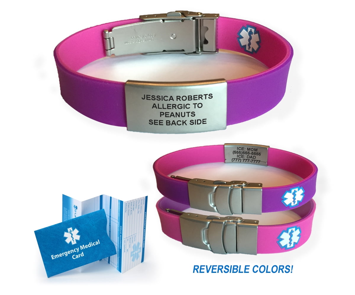 EpicBand Duo Reversible Custom Engraved Medical Alert ID Bracelet, Pink ...
