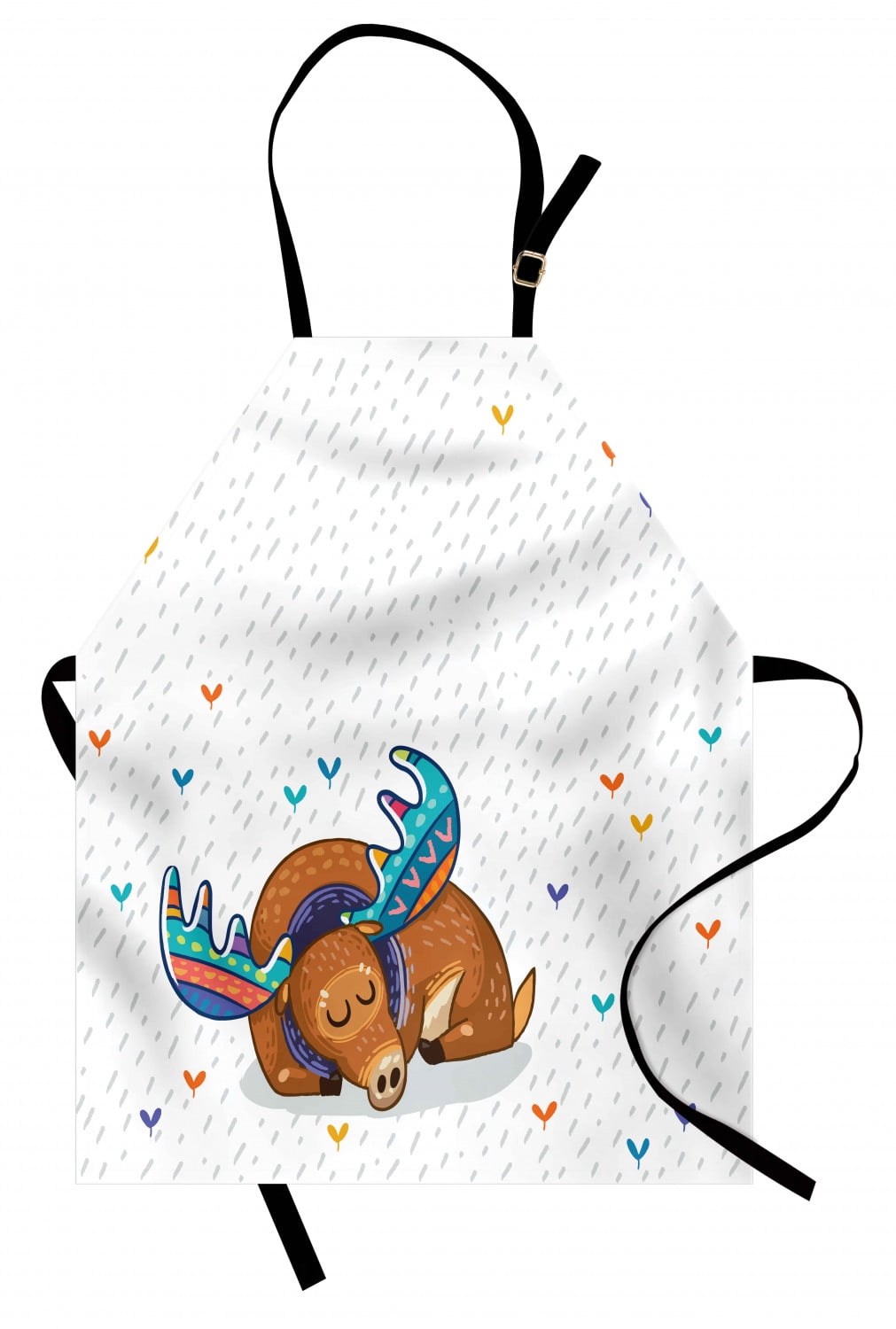 Moose Apron Colorful Antlers Boho Deer Retro Artsy Winter Rain Pattern ...