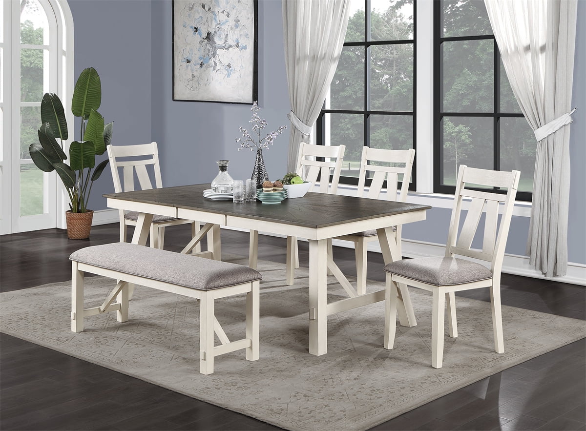 6Pcs Dining Table Set, Dining Room Table with Leaf And 4x Side Chairs ...