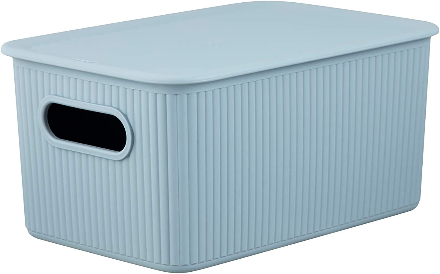 Superio 5L Small Stone Blue Ribbed Storage Bin with Lid, Plastic ...