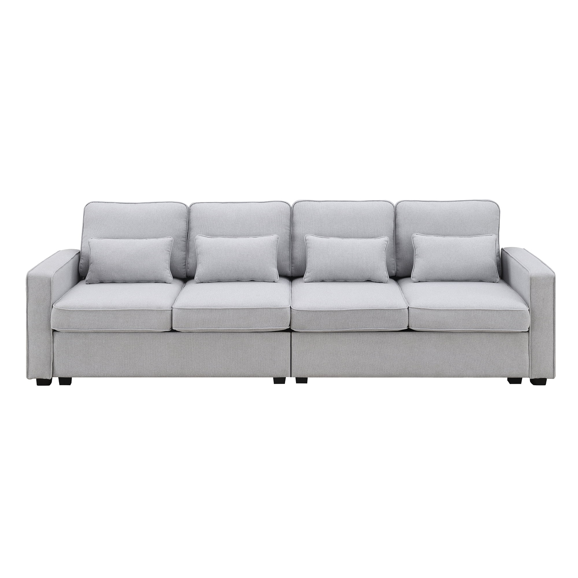 Modern 4 Seater Large Sofa, Linen Fabric Upholstered Couch with Pillows ...