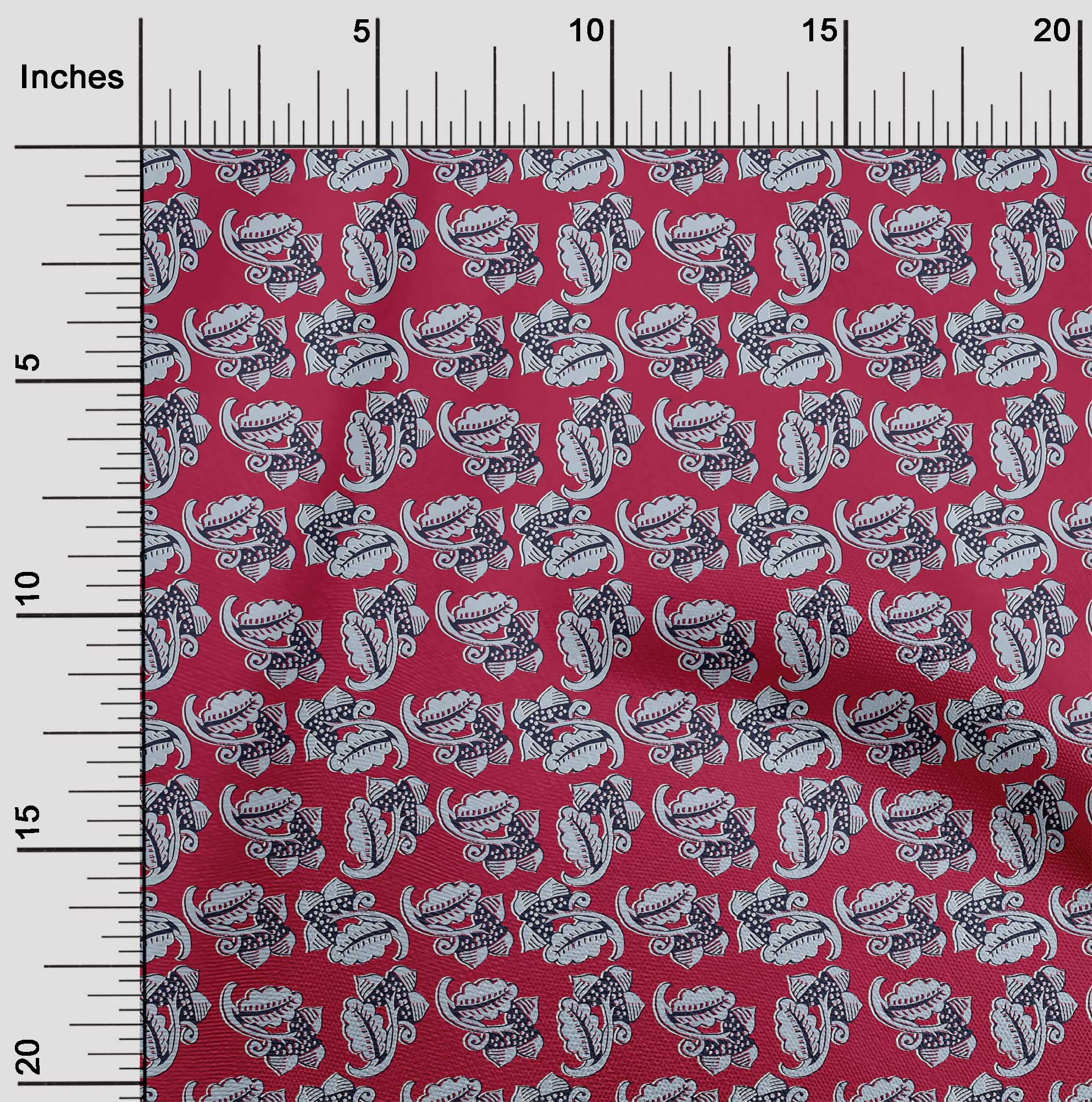 oneOone Viscose Jersey Fabric Leaves & Floral Block Printed Fabric 1 ...