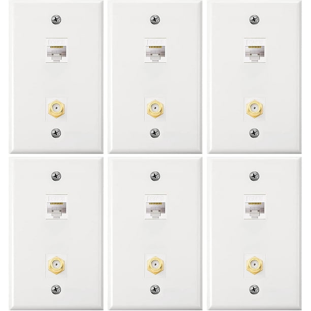 6 Pieces Ethernet Coax Wall Plates, Cat6 Coax Wall Plate with Ethernet ...