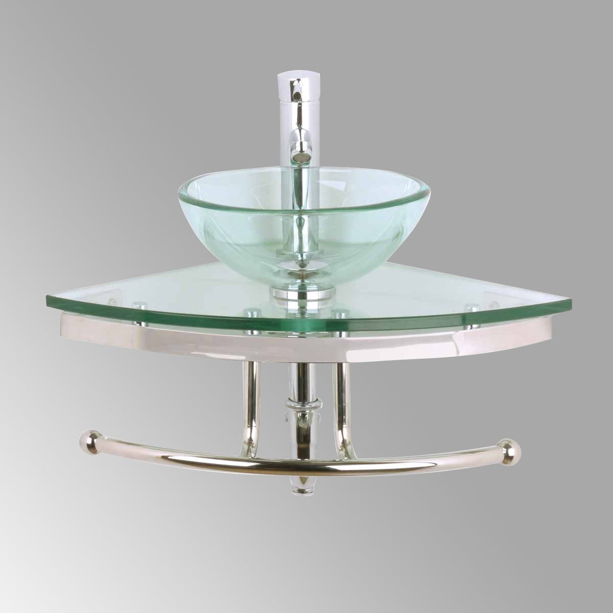 Corner Glass Sink Combo Wall Mount Round Bathroom Vessel Sink 25" W ...