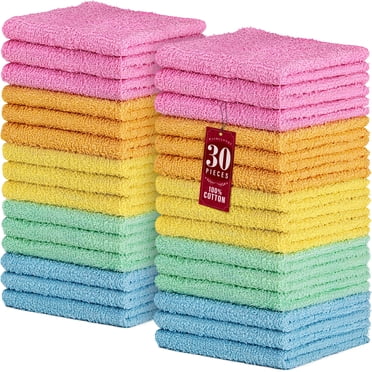 24 Pack - 12 x 12 White Cotton Ribbon Washcloths Rags - Lt Weight Thin ...