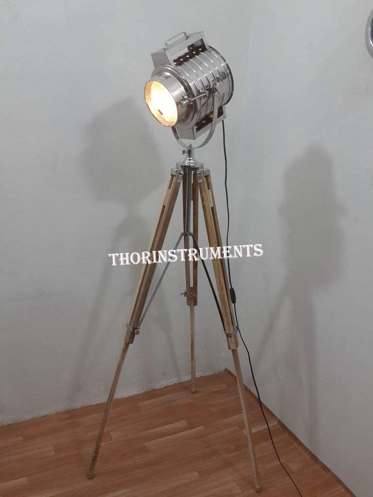 Thor Royal Vintage Chrome Spot Light With Teak Wood Tripod Stand ...