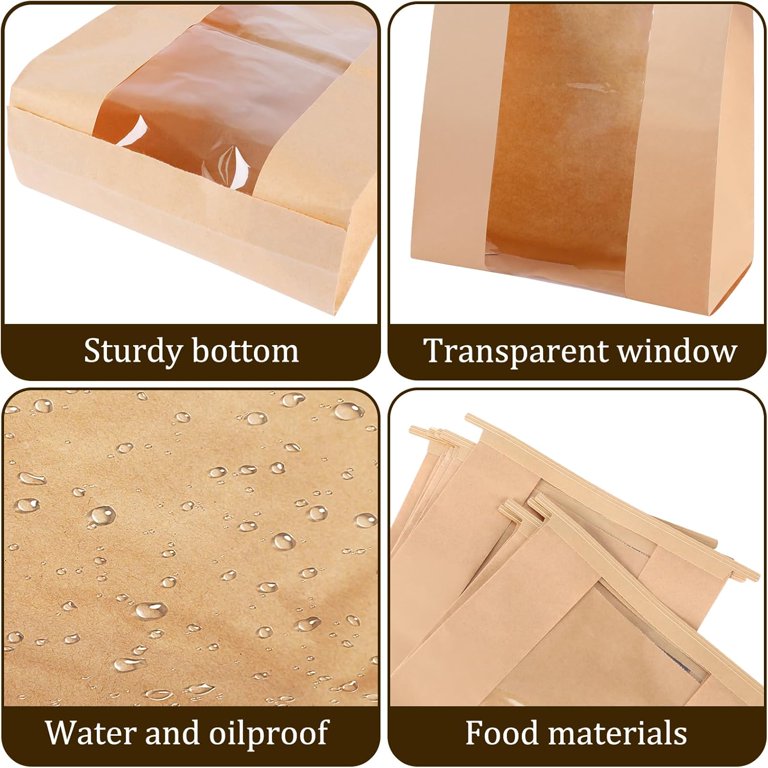 Kraft Paper Bread Bags With Window And Tin Tie Dualshine 100 Pcs Bread ...