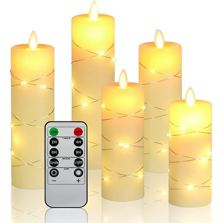 Flameless Candles,Battery Candles with String Lights. Battery Powered ...