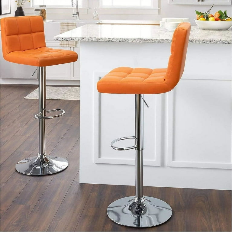 Lacoo Modern Adjustable Height Swivel Metal Bar Stools 2 Set Armless with PU Leather Orange Walmart