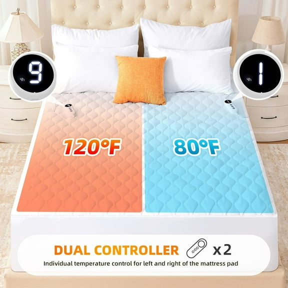 California King Heated Mattress Pad with Dual Control, 100% Cotton ...