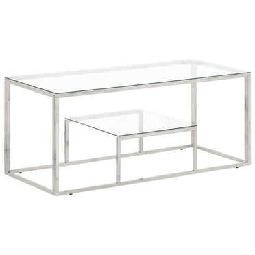 Soho Rectangular Stainless Steel Cocktail Table with Clear Tempered ...