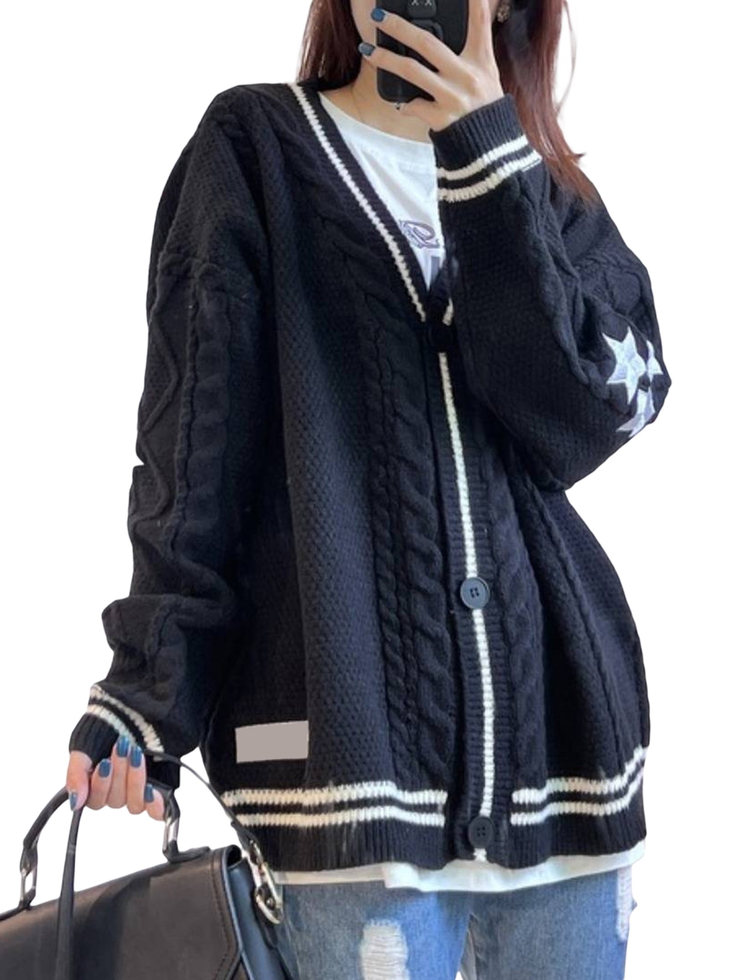 Suéter de punto tipo cárdigan Y2k para mujer, manga larga, cuello en V ...