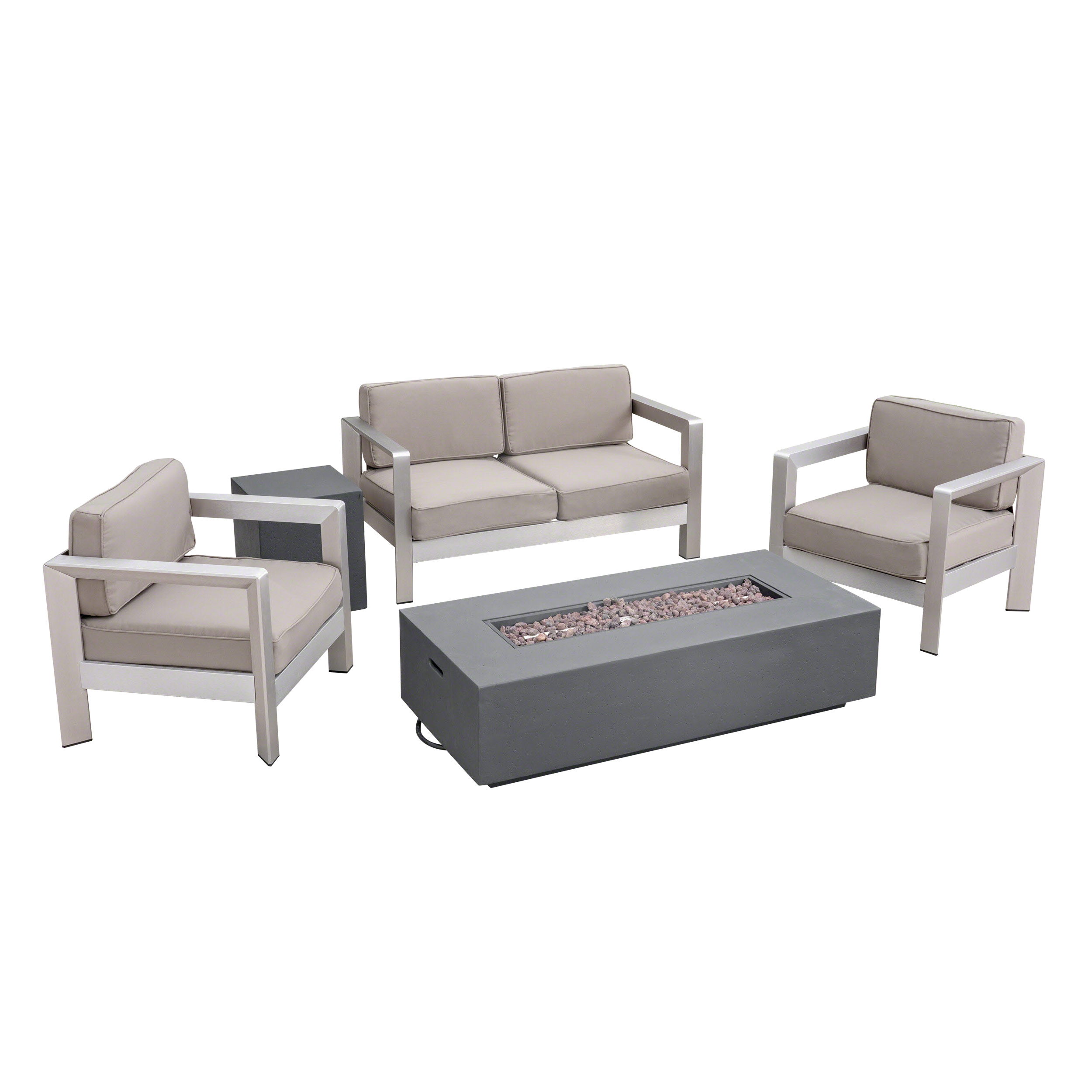GDF Studio Alec Outdoor Aluminum 4 Seater Chat Set with Fire Pit ...