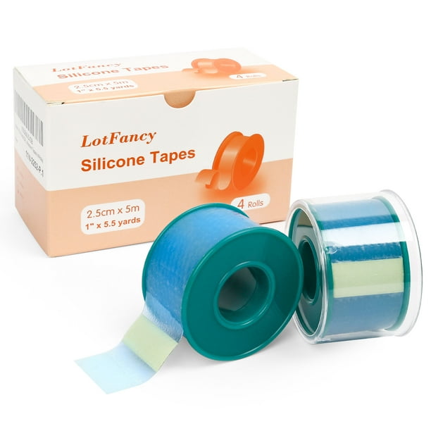 LotFancy Medical Silicone Tape, 4Rolls 1 in × 5.5 Yards,Waterproof ...