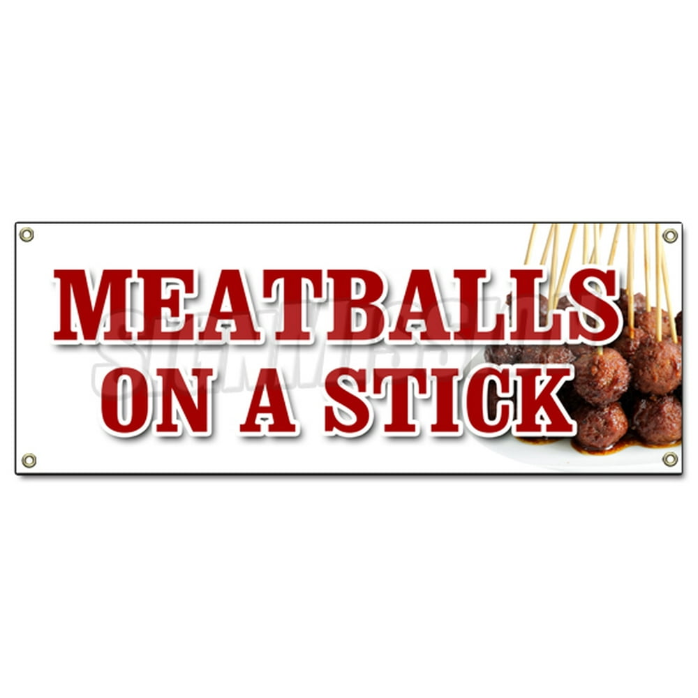 Meatballs On A Stick Banner Sign Italian Grilled Snack Meat Balls Food