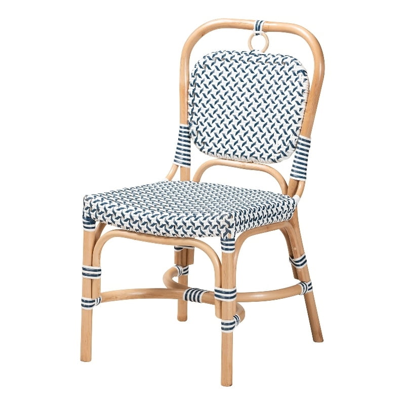 Baxton Studio Luciana French Blue and White Weaving Natural Rattan ...