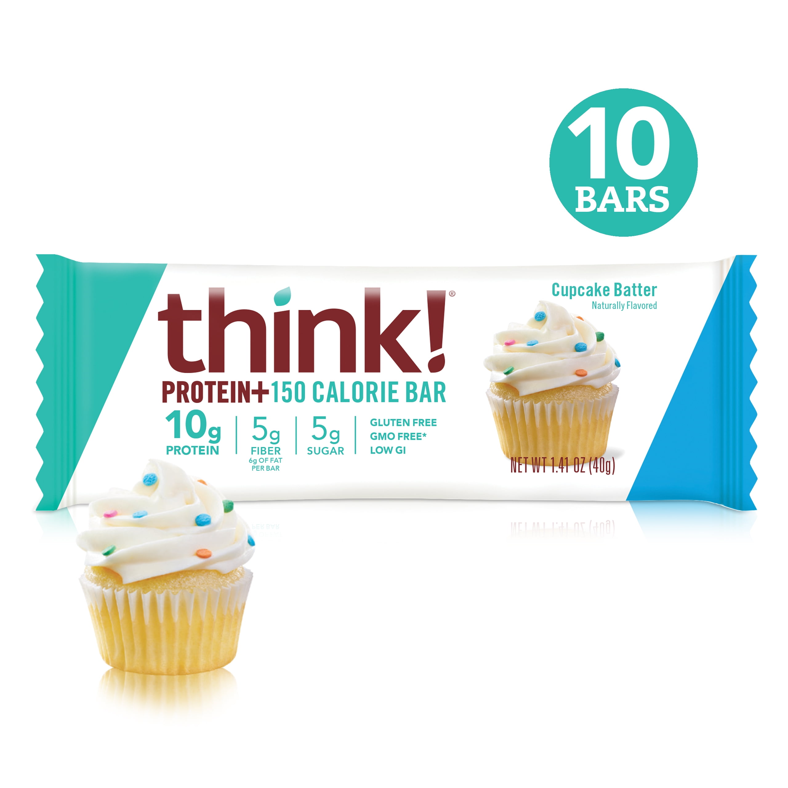 think! Protein + 150 Calorie Bars, Cupcake Batter, 1.41 oz Bar, 10 ...