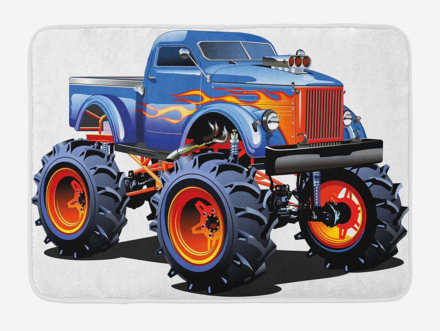 Man Cave Bath Mat, Cartoon Monster Truck with Huge Tyres Off-Road Heavy ...