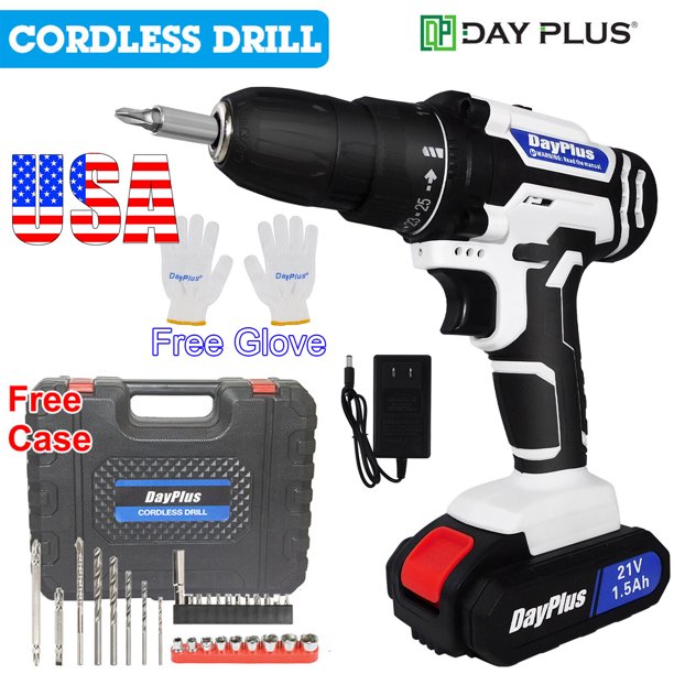 Dayplus 21v Cordless Combi Drill Set Electric Impact Driver Screwdriver