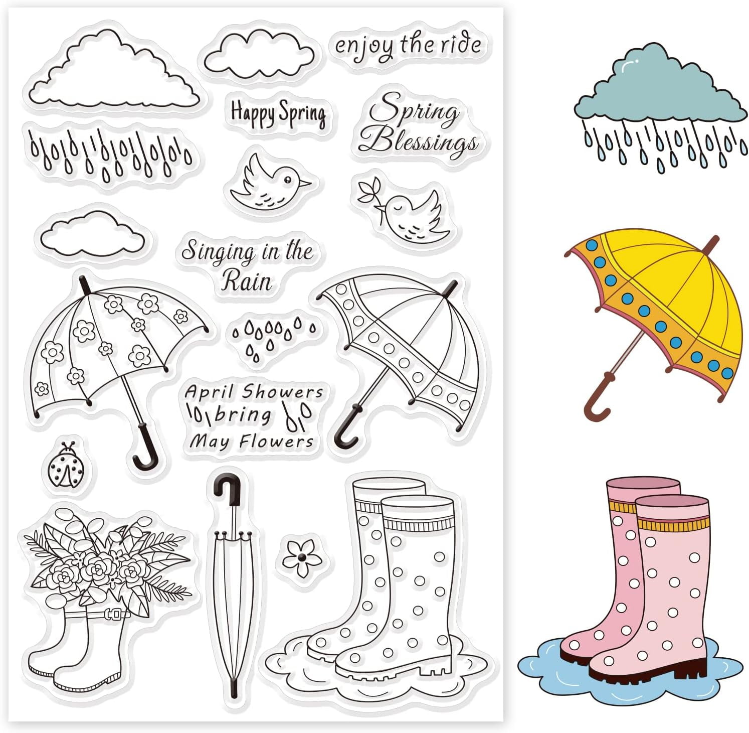 Rain Boots and Umbrella Silicone Clear Stamps Cloud Raindrops ...