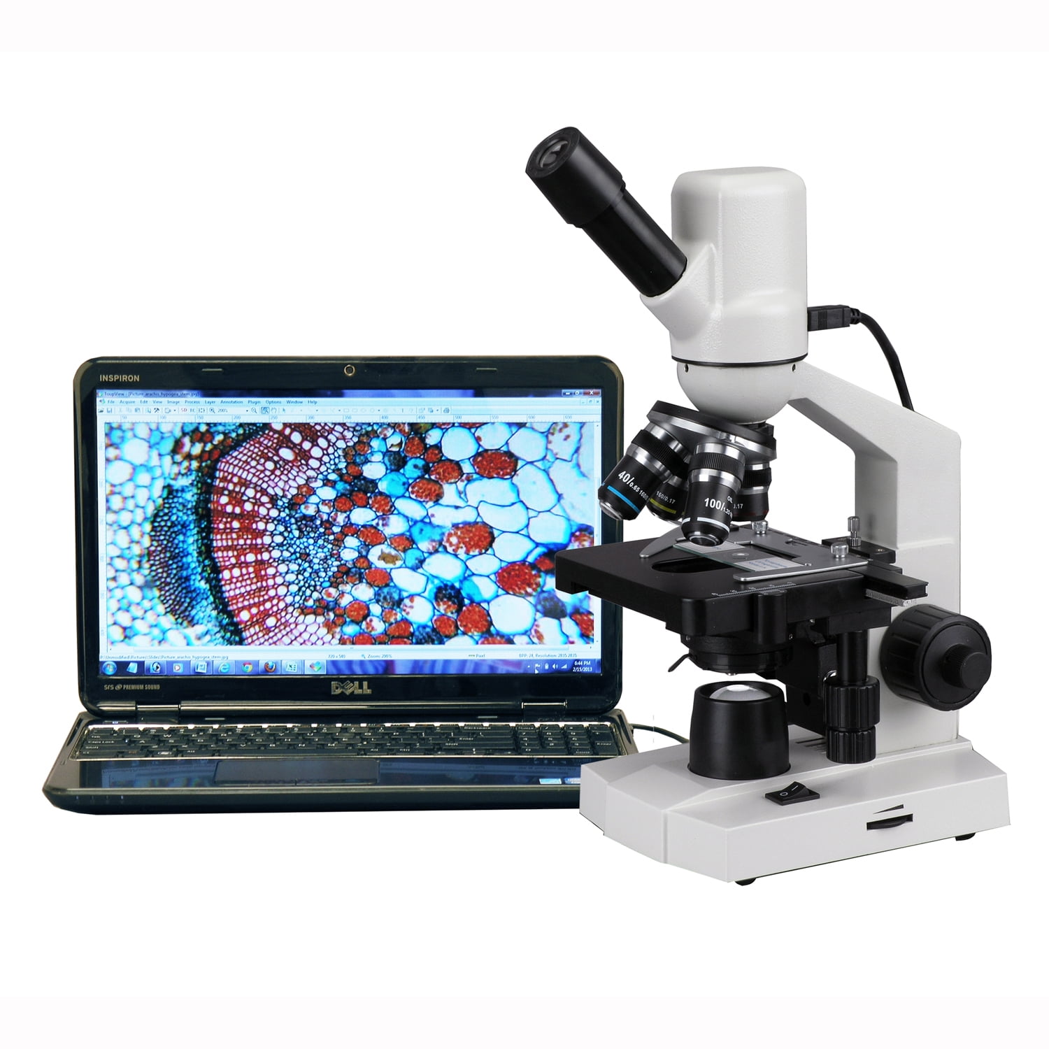 AmScope 40X-1000X Compound Microscope with 3D Mechanical Stage + Built ...