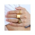 8 3-Piece Gold-Tone Cuban Link, Lion Signet & Square Signet Rings Set ...