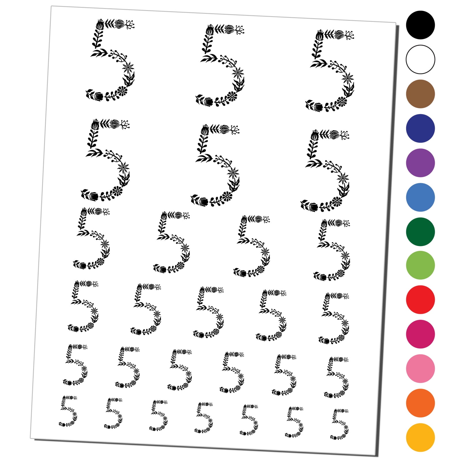 Elegant Botanical Floral Number 5 Water Resistant Temporary Tattoo Set ...