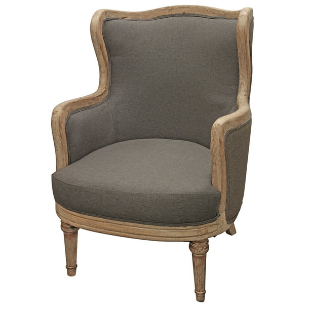 Dan Lounge Arm Chair with Exposed Wood Trim and Frame in Gray Linen ...