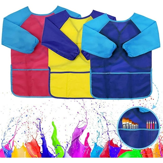 Kids Art Smocks 3 Pack Painting Smock with Long Sleeve and 3 Pockets ...