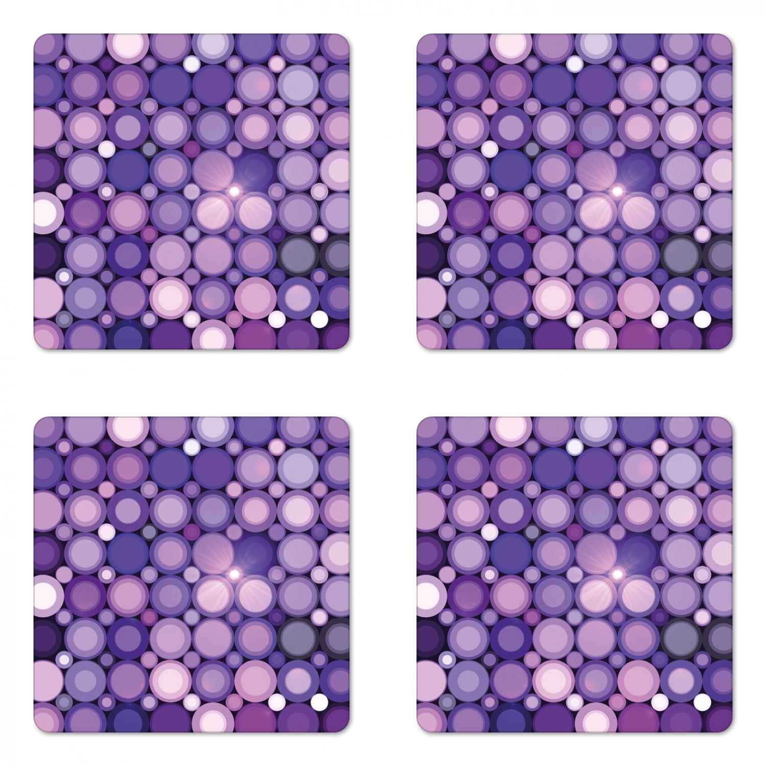 Modern Coaster Set of 4, Geometrical Violet Circles Round Disco ...