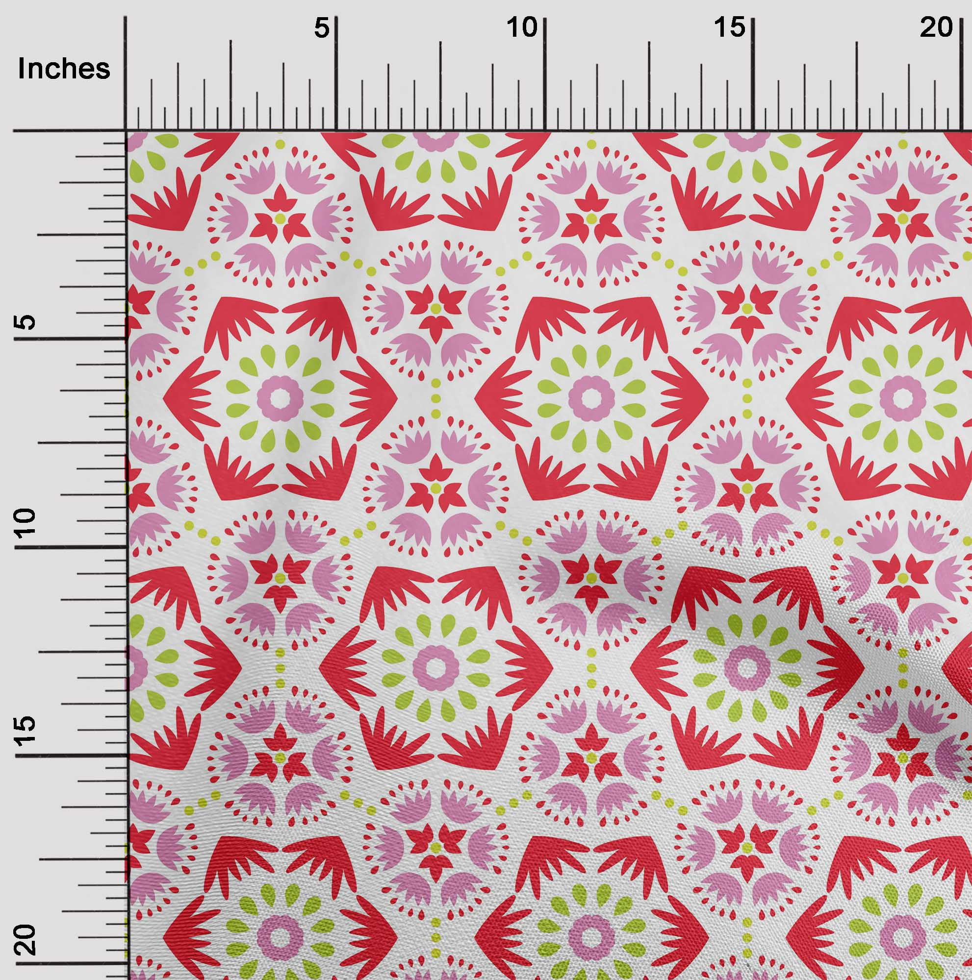 oneOone Cotton Silk Red Fabric Artistic Flower & Shapes Geometric Diy ...