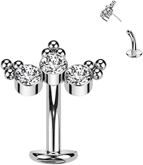 Titanium 3 Bezel Curved CZs With Threadless Floating Convex Base ...